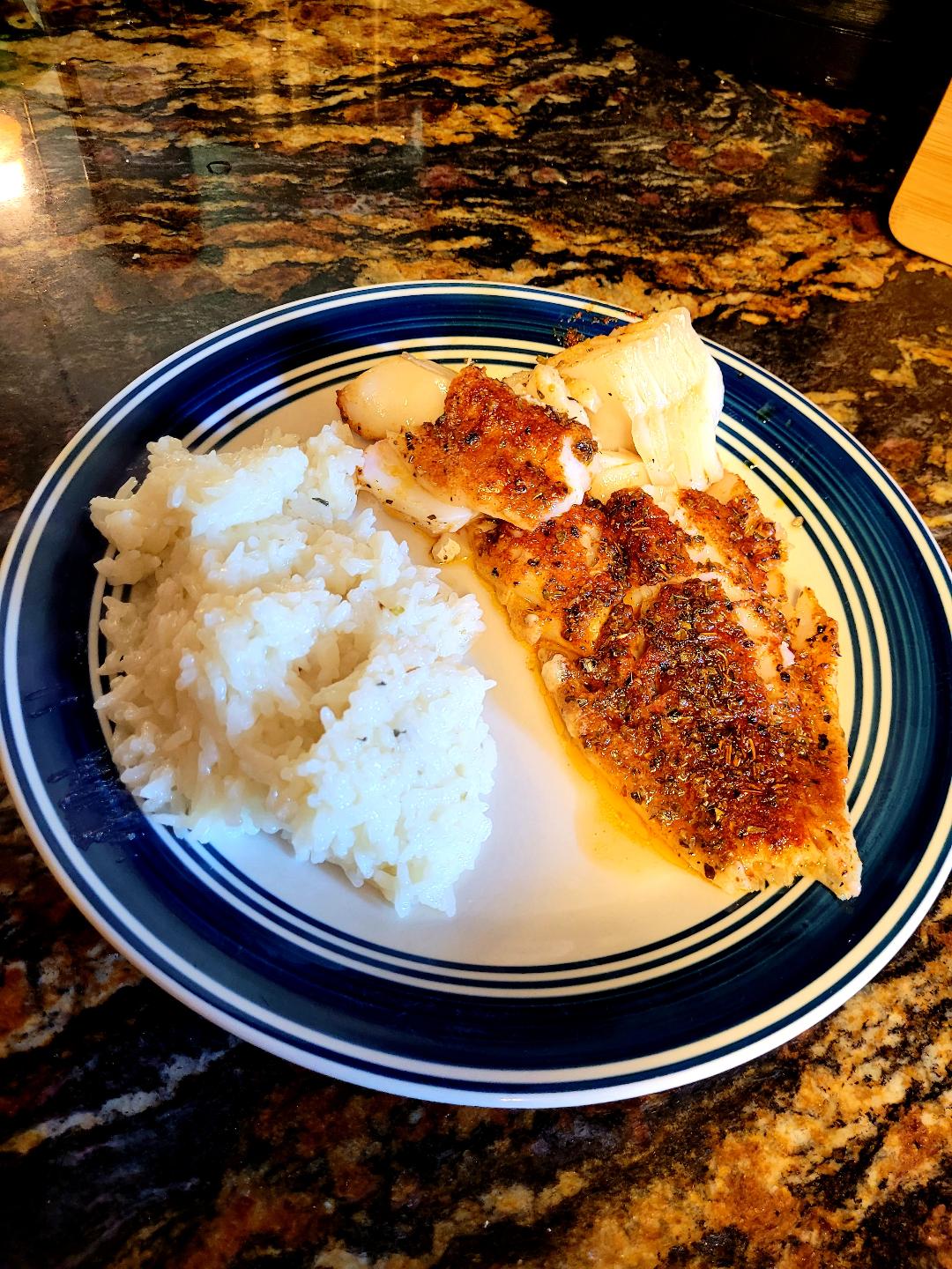 Cajun Style Cod with Garlic Parmesan Rice! – Honey Badger's Kitchen